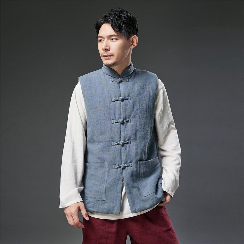 2021 Autumn NEW! Men Retro Chinese Style Linen and Cotton Quilted Vest ...